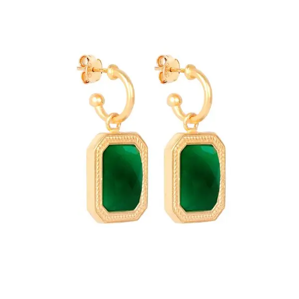 LILA RASA Rectangular Emerald Crystal Hoop Earrings - Gold/green