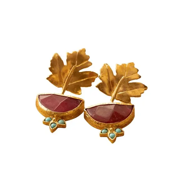 ROZ Neha Drop Earrings - Red/gold