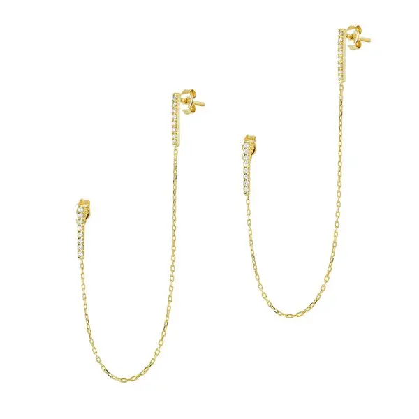 SPERO LONDON Chained Bar Chain Earring Sterling Silver Pair - Gold