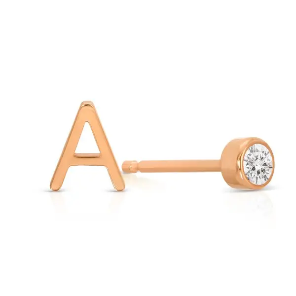 Maya Brenner Designs Monogram And Diamond Stud Earring Set - Rose Gold