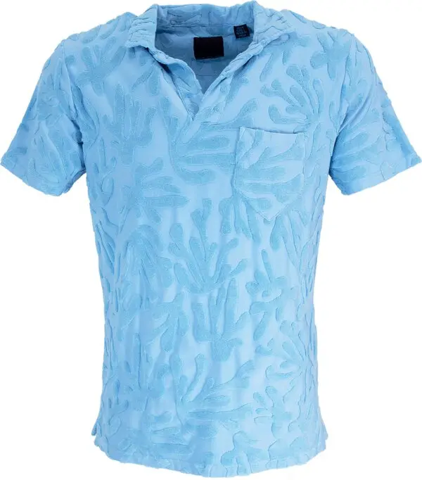 LORDS OF HARLECH Johnny Coral Towel Polo Shirt Sky - Blue