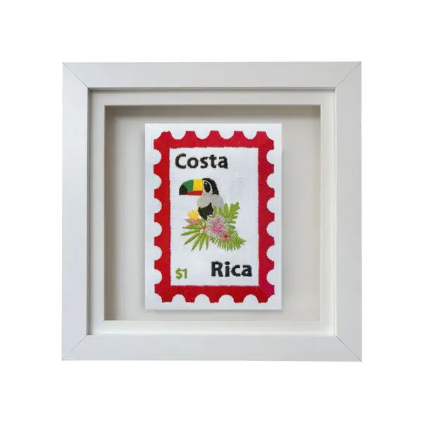 LILLY LOVES Costa Rica Embroidered Postcard Artwork - White