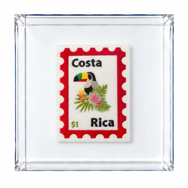 LILLY LOVES Costa Rica Embroidered Postcard Artwork - White