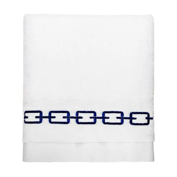 KM HOME COLLECTION Blue / White Navy Chain Embroidery Bath Towel - Blue/white