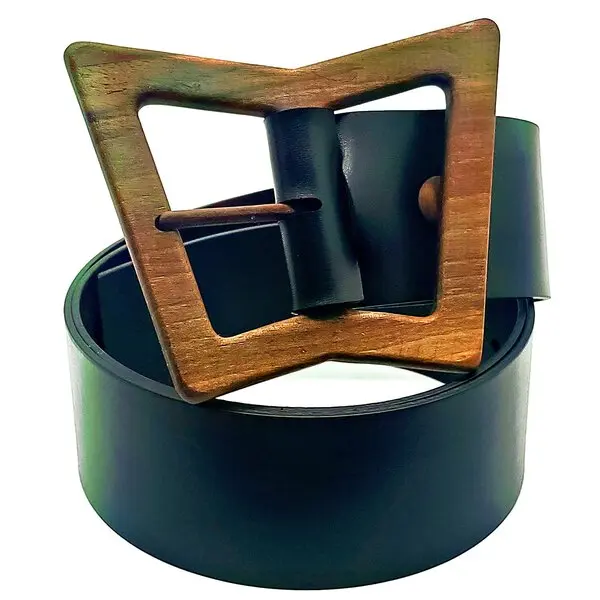 WOOD BELT Bryce Free 623 Walnut Wood & Leather Belt - Black