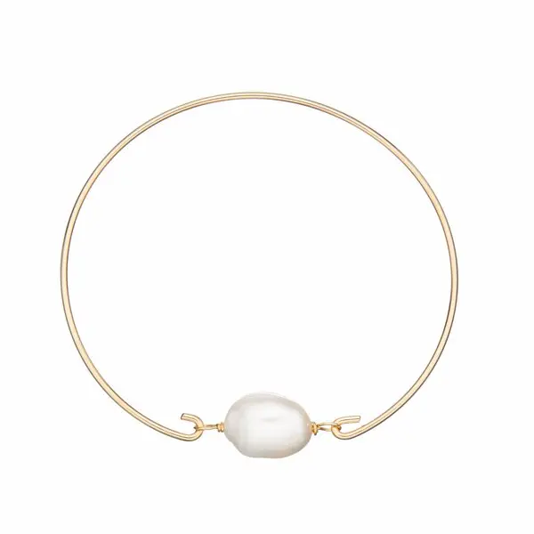 LILY & ROO Large Single Pearl Bangle - Gold