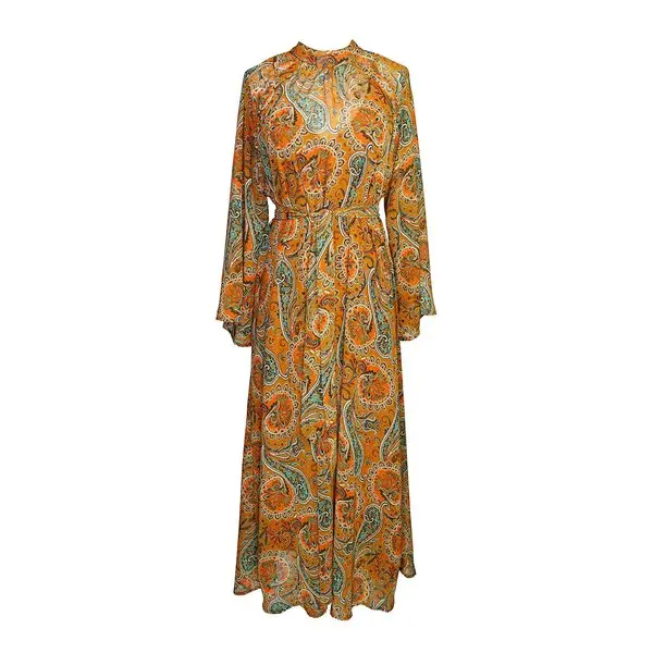 JENNAFER GRACE Paisley Rayon Chiffon Dress - Brown/gold