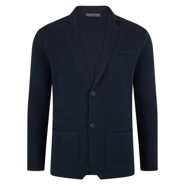 PAUL JAMES KNITWEAR Cotton Knitted Cornelius Blazer - Blue