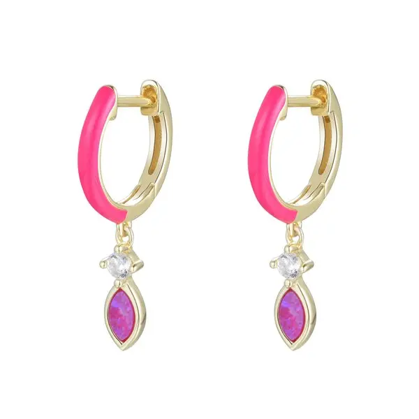 KAMARIA Enamel Opal Huggie Earrings - Pink