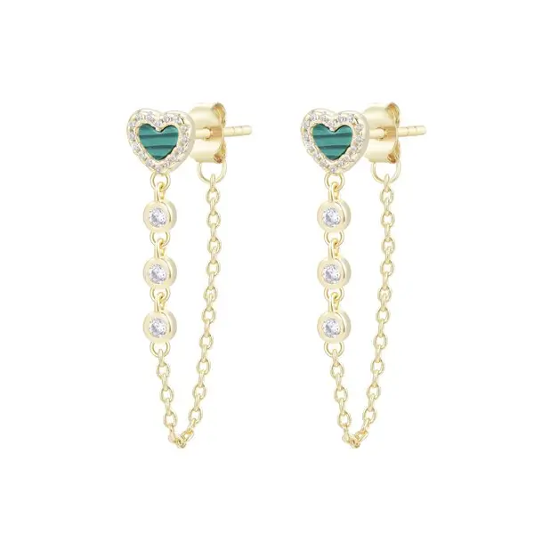 KAMARIA Heart Chain Stud Earrings - Green