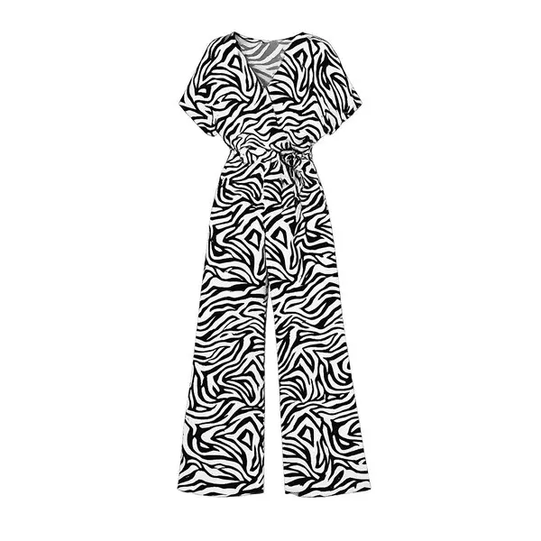 YUMI Zebra Print Relaxed Jumpsuit - Black