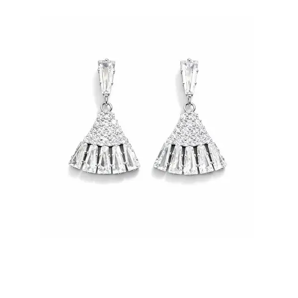 MAISON DE GALA Radiant Fan Crystal Drop Earrings - Silver