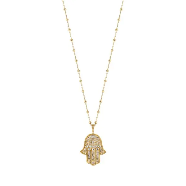 KARMA AND LUCK Inspired Action Evil Eye Hamsa Hand Necklace - Gold