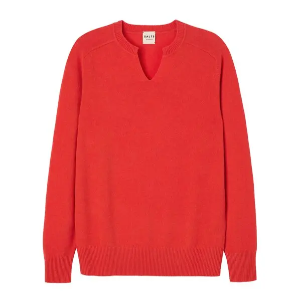 SALTS CASHMERE Split Crew Neck Wool-cashmere Blend Sweater - Red