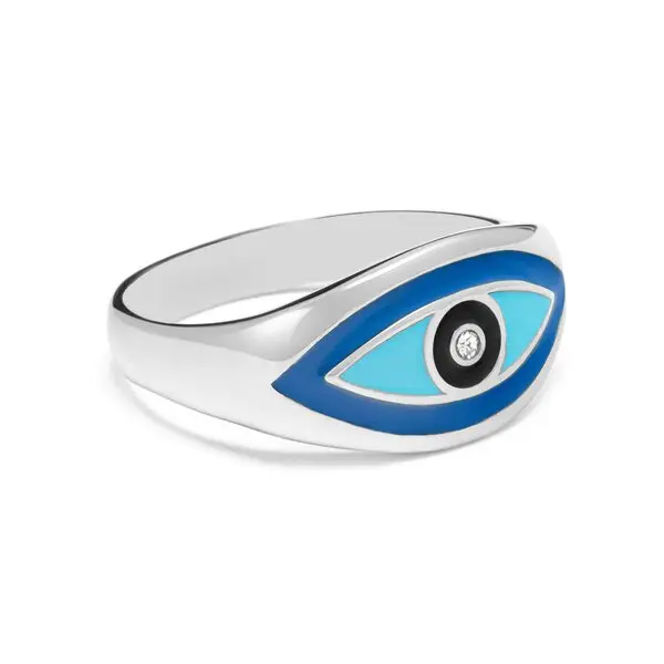 NIALAYA JEWELRY Evil Eye Ring - Silver/blue