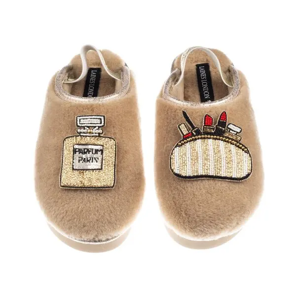 LAINES LONDON Flatform Cloud Slippers With Beauty Queen Brooches - Brown/gold