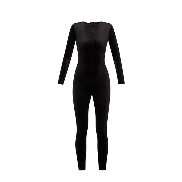 LIA ARAM Long-sleeved Velvet Jumpsuit - Black