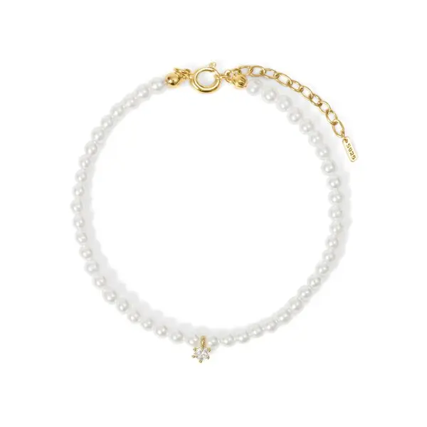 ESTERAH Pearl Beaded Bracelet With Crystal Charm - Gold