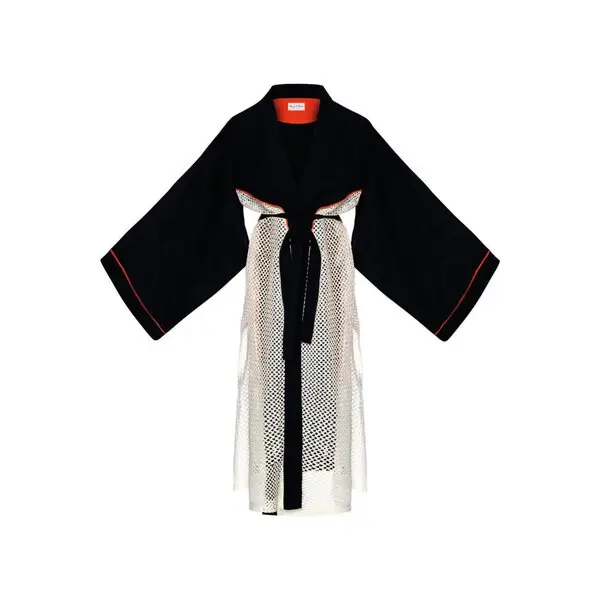 WOMEN & WOMEN Keops Linen Blend Kimono With Mesh Detail - Blue