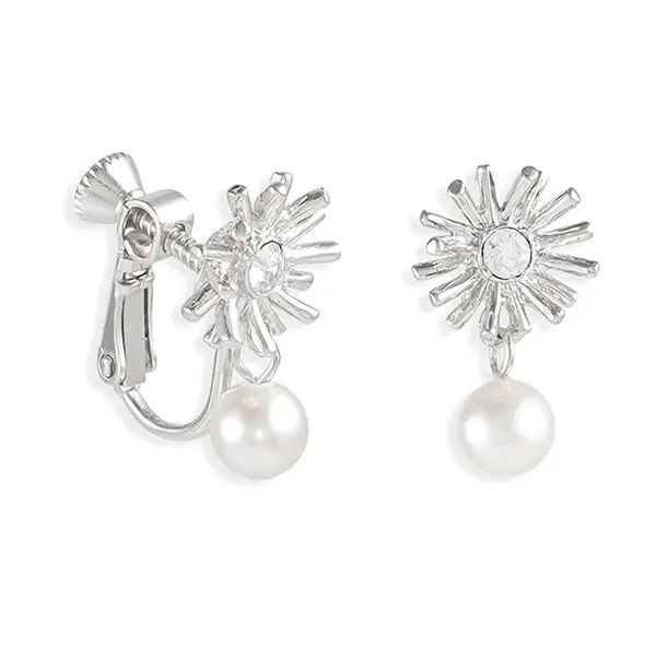 Grossé Platinum Coated Crystal And Pearl Clip-on Drop Earrings - Silver/white