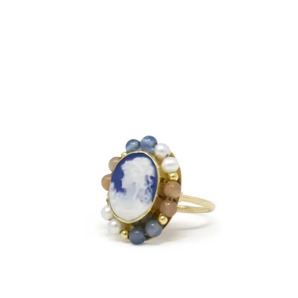 VINTOUCH ITALY Gold-plated Cameo Ring - Blue/gold