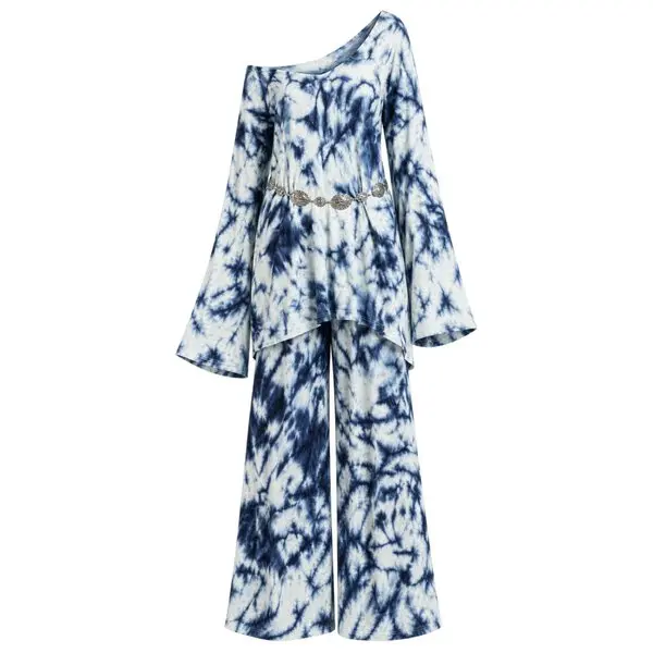 Sab Studio Elowyn Tie-dye Mini Dress With Wide Leg Pant Set - Black/blue