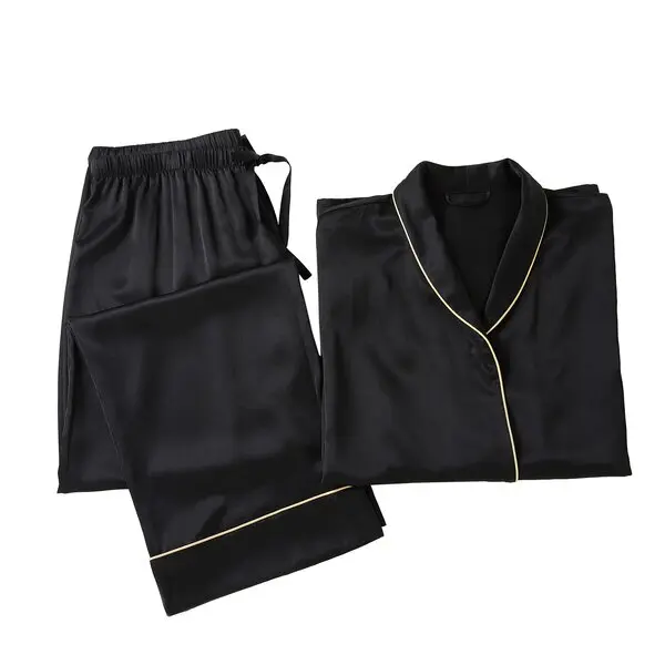 SOFT STROKES SILK Daffodils Pure Silk Long Sleeve Pyjama Set For - Black