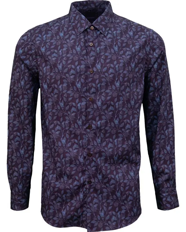 LORDS OF HARLECH Nicoli Stitched Flowers Cotton Shirt Plum - Purple