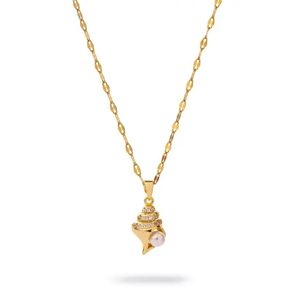 EBRU JEWELRY Ocean Pearl Seashell Necklace - Gold