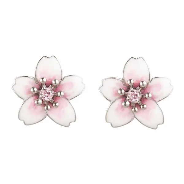 Grossé Sakura Flower Earrings With Zirconia And Enamel - White/pink/silver
