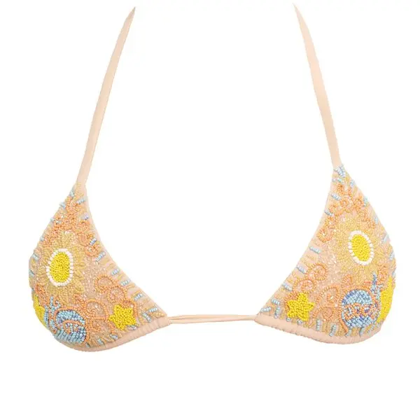 SELF-ADORE Hand-beaded Embellished Bikini Top - Brown