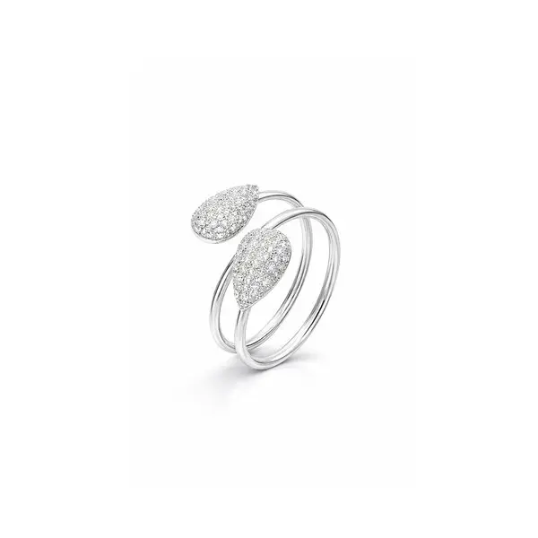 GOLD & HONEY Cz Pear Wrap Around Ring - Silver