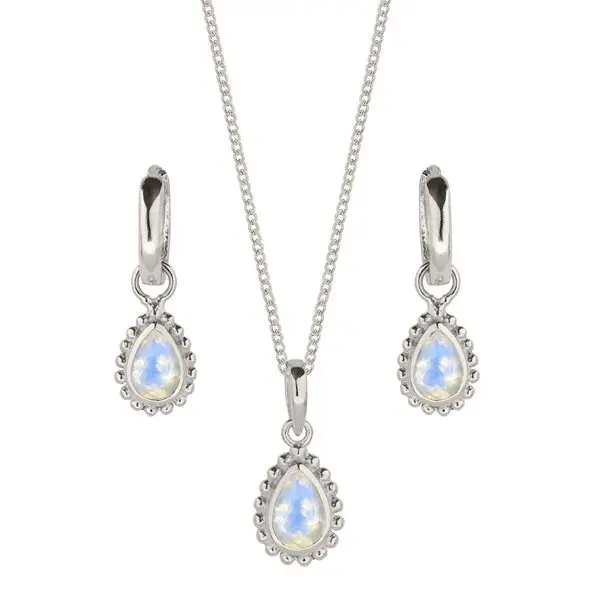 CHARLOTTE'S WEB JEWELLERY Sterling Silver Moonstone Necklace And Huggie Hoop Earrings Set - Silver/white