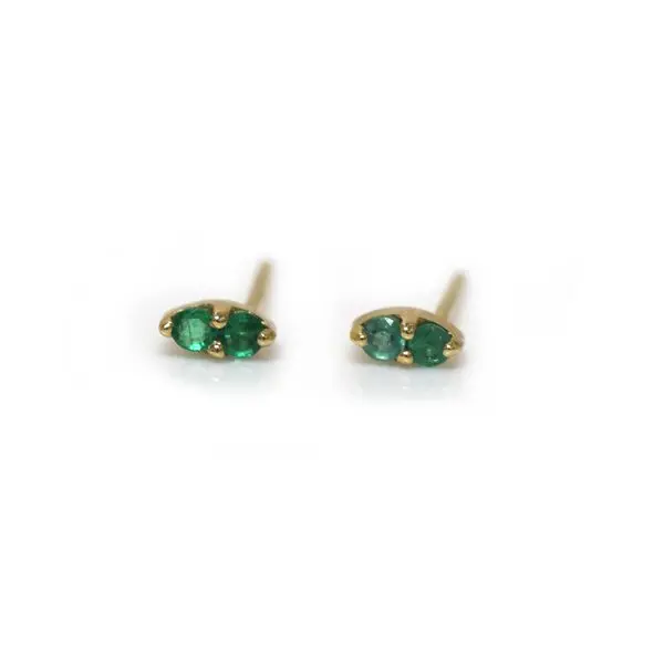 LA KAISER Solid Emerald Pavilion Stud Earrings - Gold