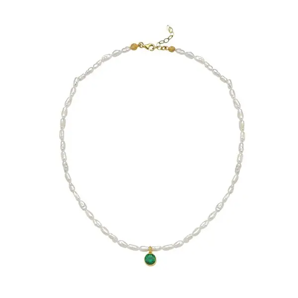 LINYA JEWELLERY Cosmic Small Pearl Zodiac Necklace - Green