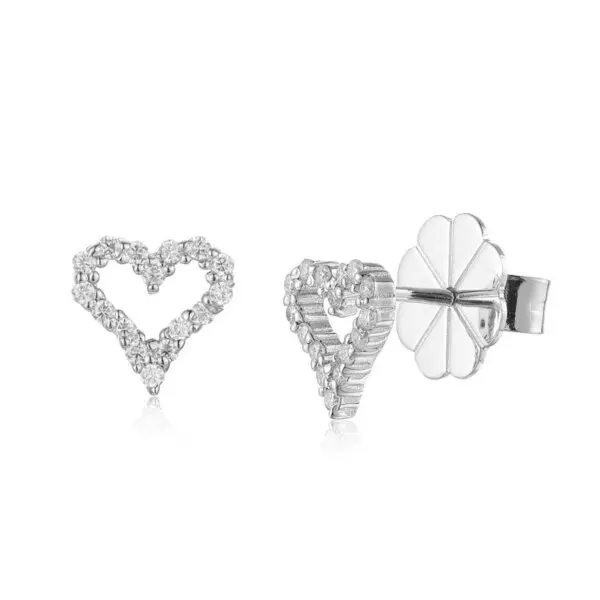 LIONESS BY TF Open Heart Moissanite Stud Earrings - White