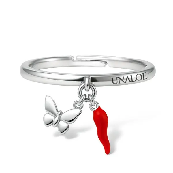 UNALOE Charm Sterling Silver Ring - Red/silver