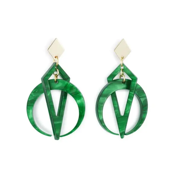 TOOLALLY Petite Crescent Hoop Earrings - Green