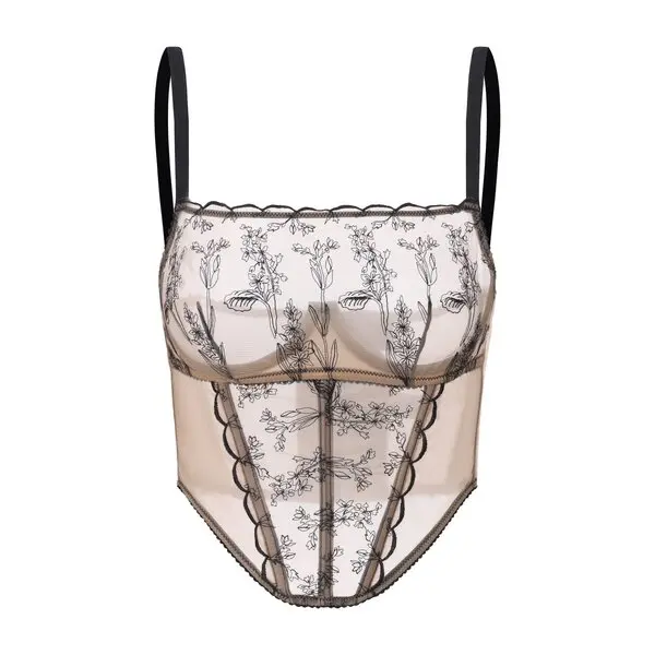 AMOUR D'AGNETTE Kim High-neck Embroidery Bustier On Jelly Fabric / Neutrals - Brown