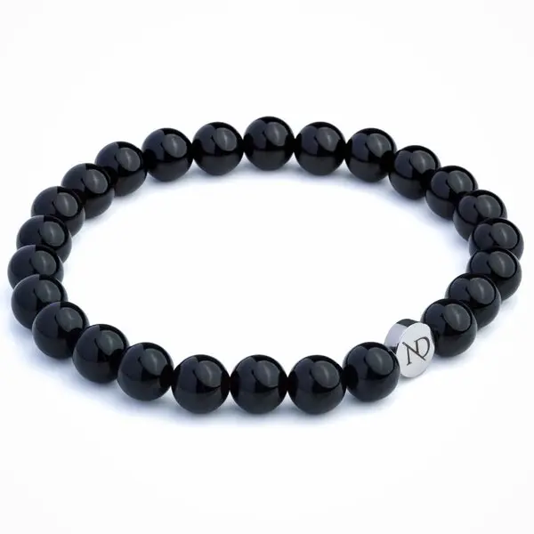 N'DAMUS LONDON Onyx Gemstone Bracelet With Silver Button - Black