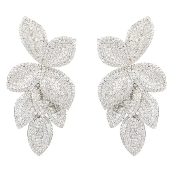 LATELITA Silver And Zircon Cascading Flower Earrings - Silver/white