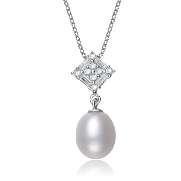 GENEVIVE Cubic Zirconia And Pearl Drop Pendant - White/silver