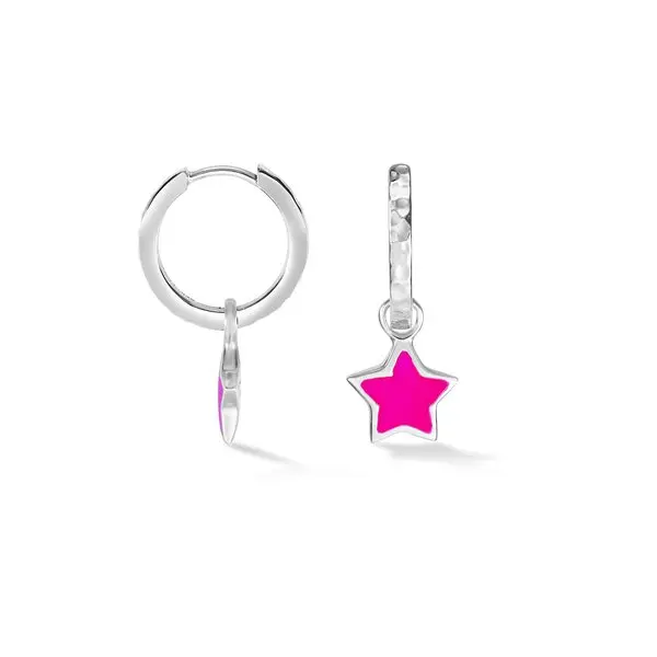 DOWER & HALL Sterling Silver Enamel Star Huggie Earrings - Silver/pink