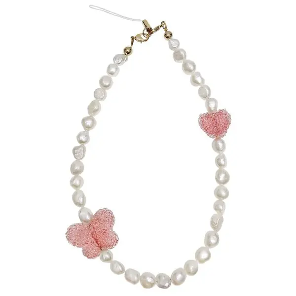 FARRA Freshwater Pearls With Candy Style Butterfly Phone Strap - Pink