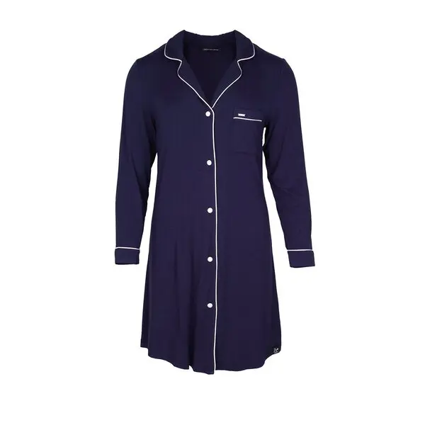 PRETTY YOU Bamboo Long Sleeved Classic Nightshirt In Midnight - Blue