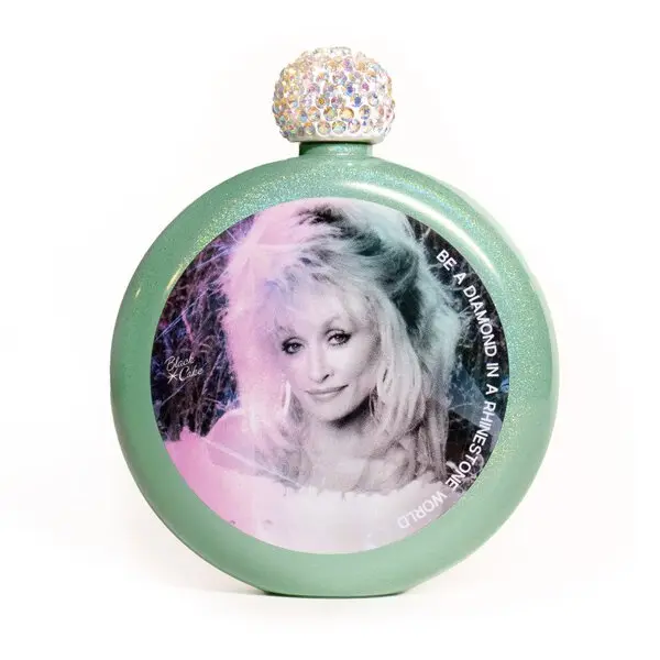 BLACK CAKE Limited Edition Festival Dolly Parton Tribute Glitter Retro Mint Spirit Flask - Green