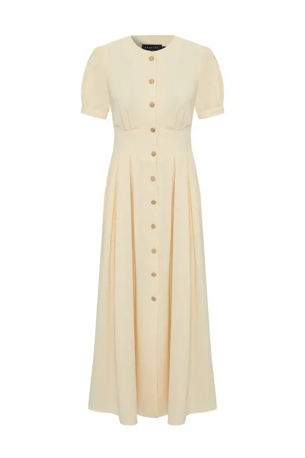 EXQUISE Fitted Waist Short Sleeve Dress