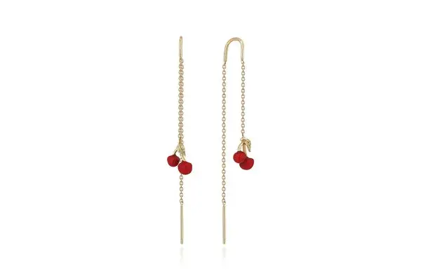 REIS JEWELLERY Handcrafted Cherry Chain Earrings In 14k Yellow - Gold
