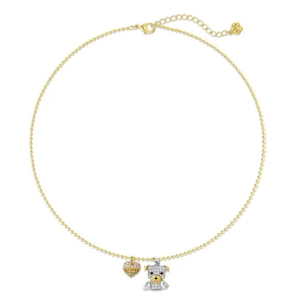 CLOUD HAVEN Cz Pit Bull & Rainbow Heart Pendant Necklace - Gold