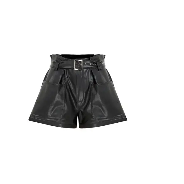 NAZLI CEREN Louis Vegan Leather Shorts
